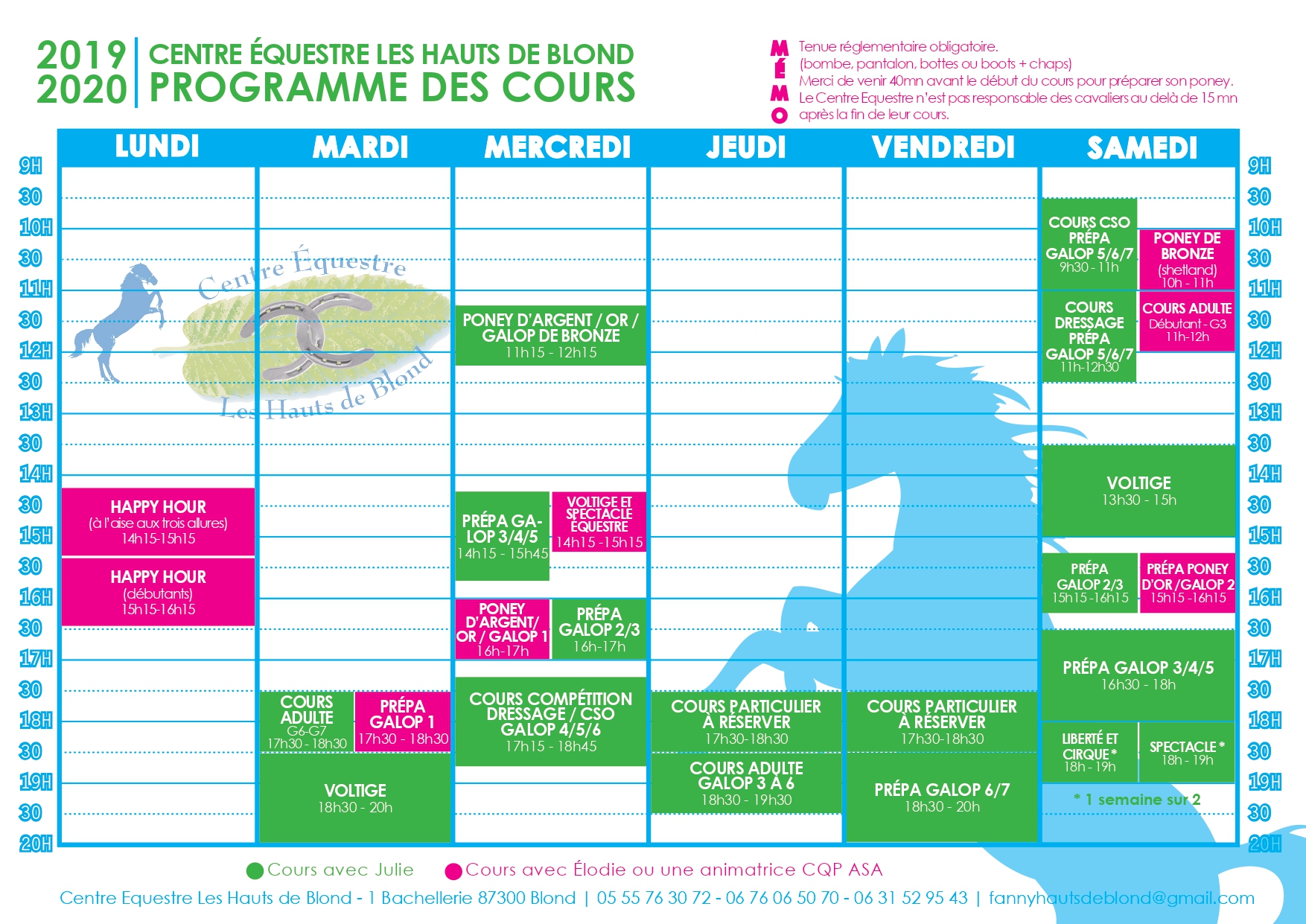 Tarifs et planning des cours d’équitation à Blond